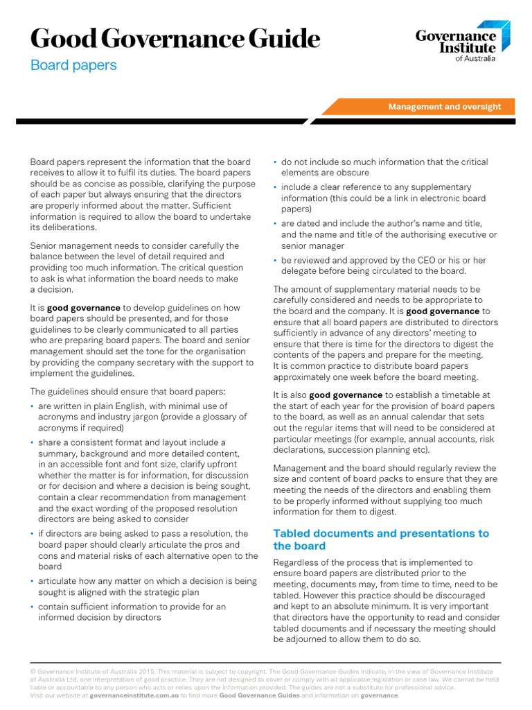 Good Governance Guide: Board Papers | PDF | Governance | Board Of Directors