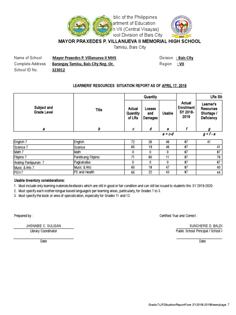 LR Situation Report Form - April2019 | PDF | Behavior Modification ...