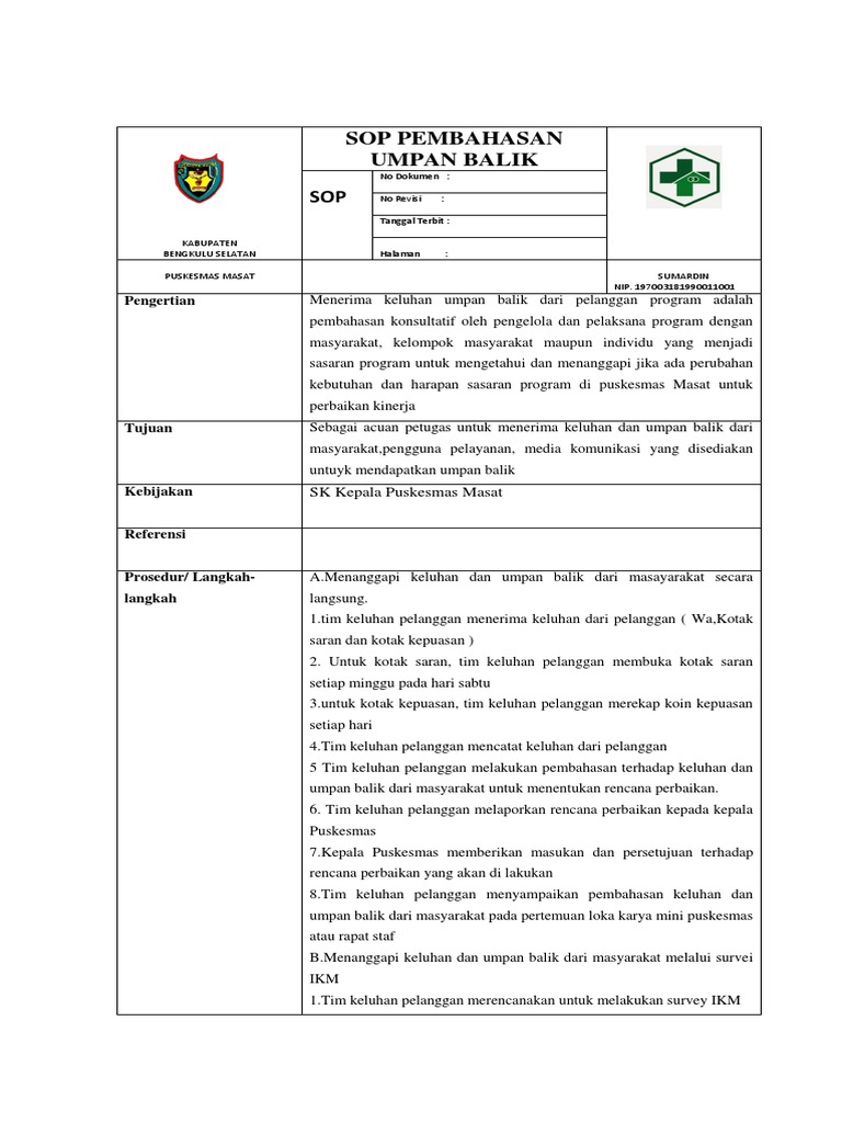 SOP Pembahasan Umpan Balik | PDF