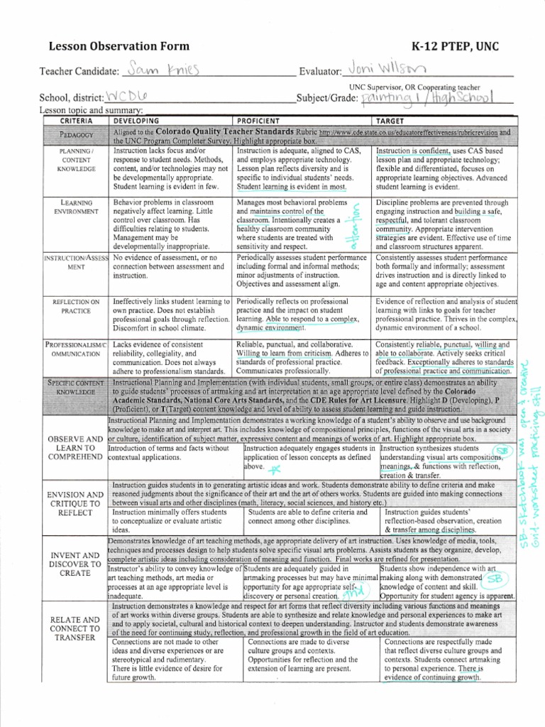 Observation Form: Lesson | PDF | Teaching Method | Knowledge