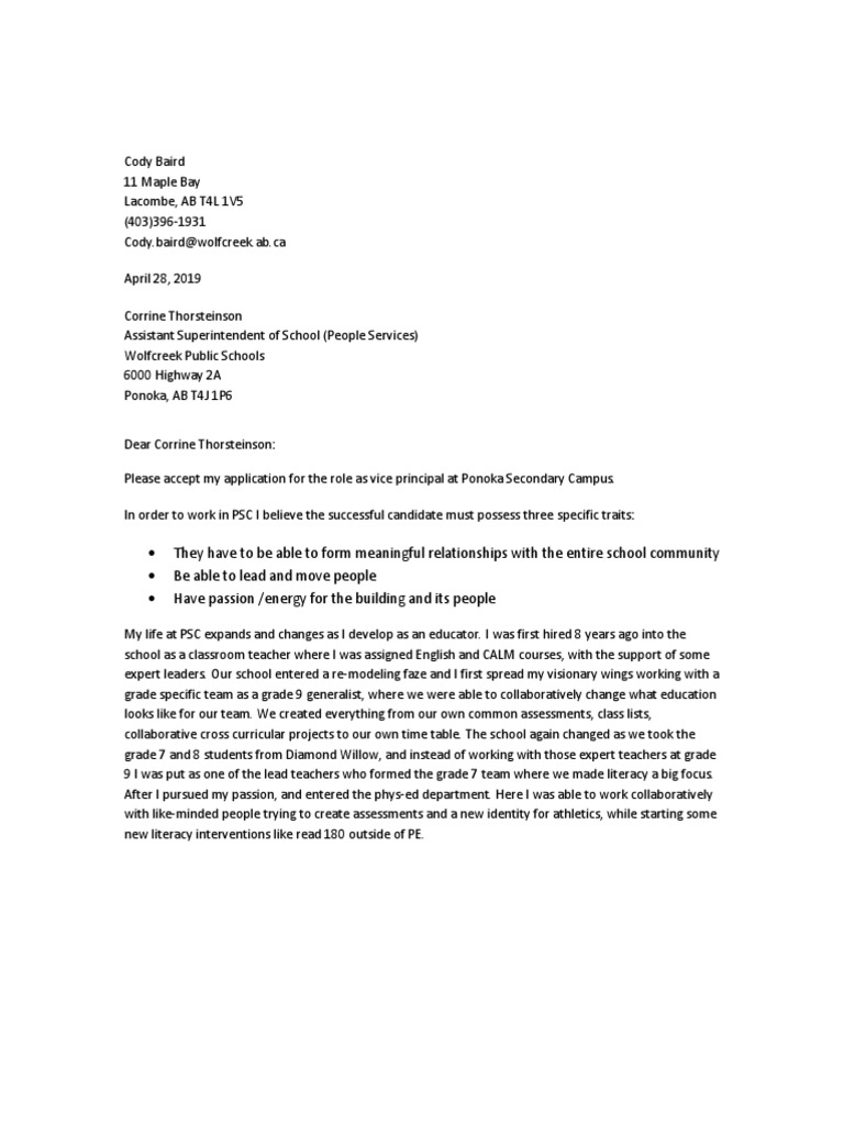 Cody Baird Cover Letter | PDF | Pedagogy | Behavior Modification