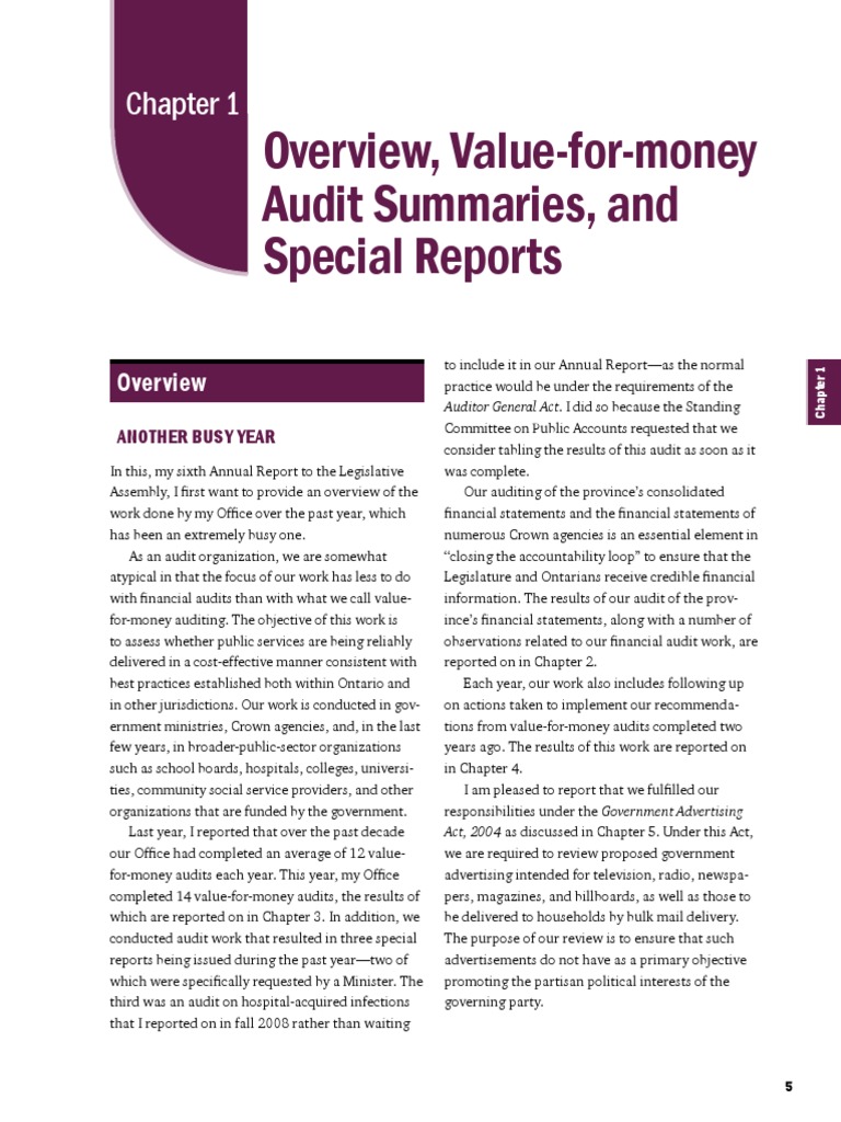 Overview, Value-For-Money Audit Summaries, and Special Reports | PDF ...