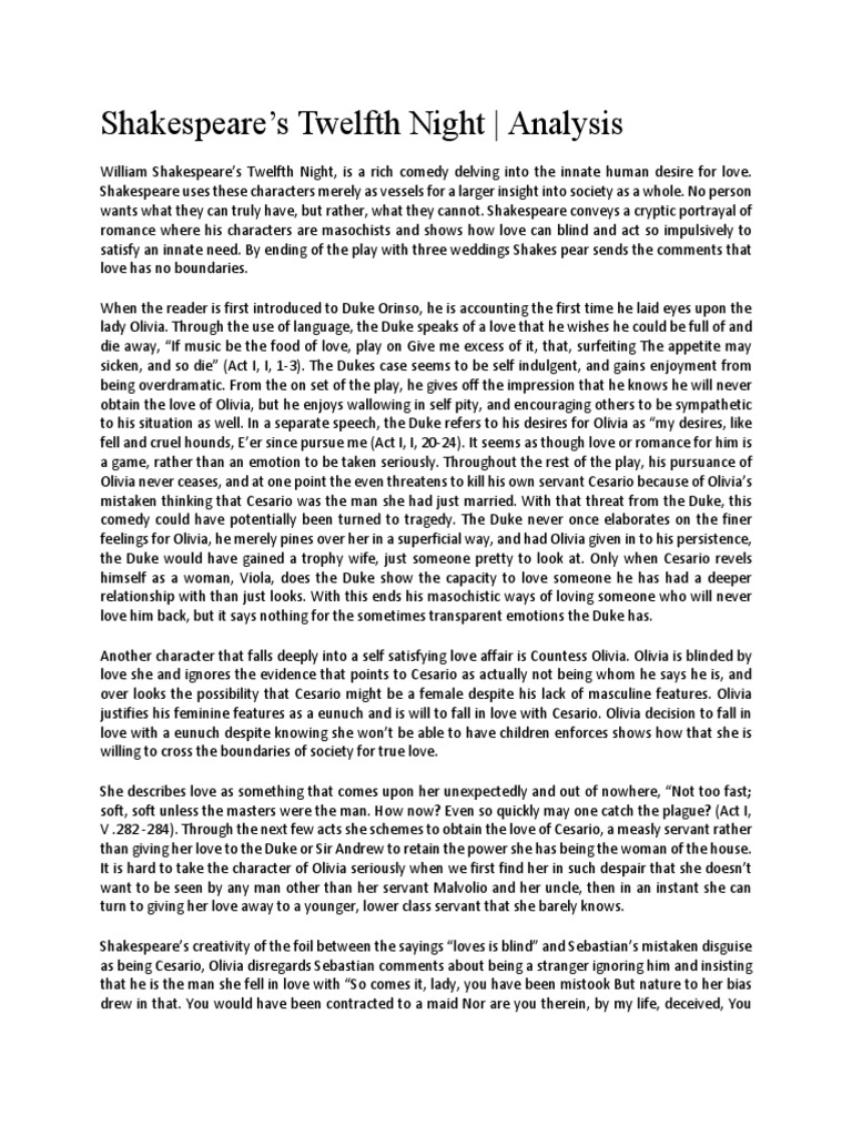 Shakespeare's Twelfth Night - Analysis | PDF | Twelfth Night | Macbeth
