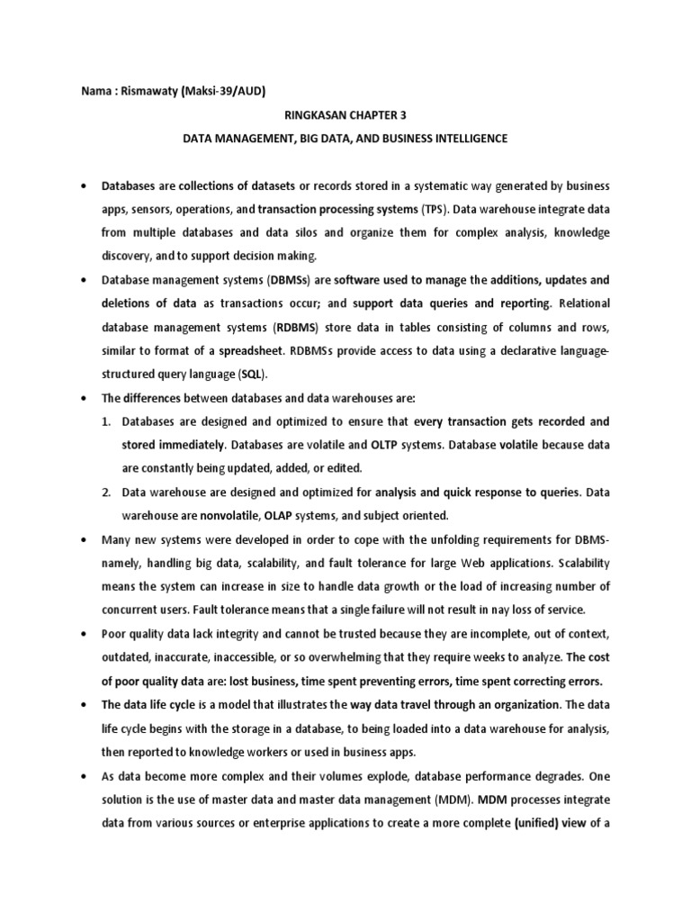 Ringkasan Chapter 3 | PDF | Business Intelligence | Databases