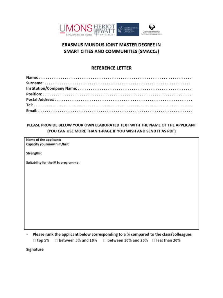 SMACCs Erasmus Mundus Reference Letter | PDF | Career & Growth | Business