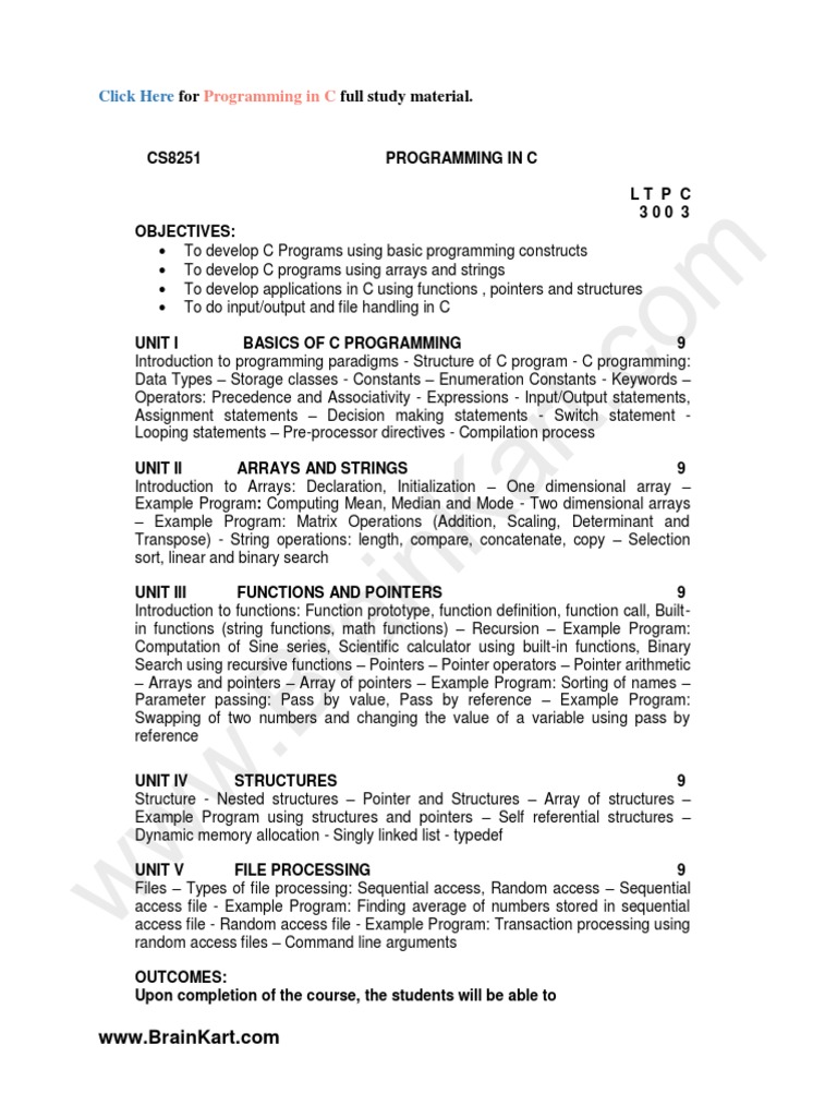 282 - CS8251 Programming in C - Anna University 2017 Regulation Syllabus | PDF | C (Programming ...
