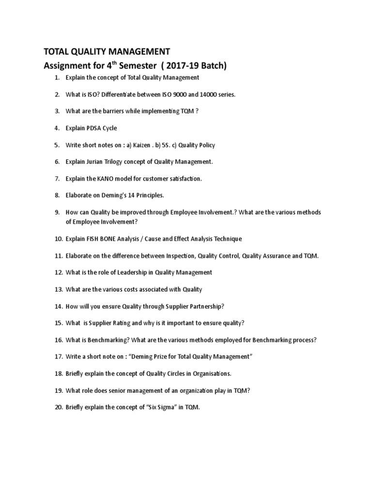 TQM Sample Question Paper | PDF