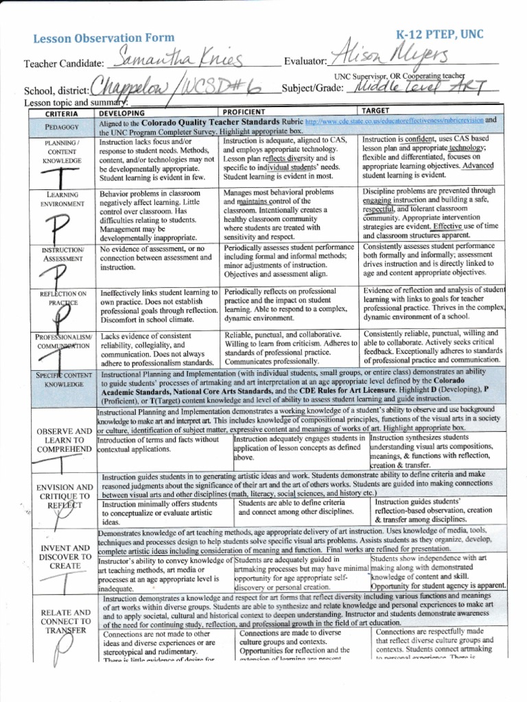 K-12 Lesson Observation Evaluation Form | PDF | Lesson Plan | Teachers