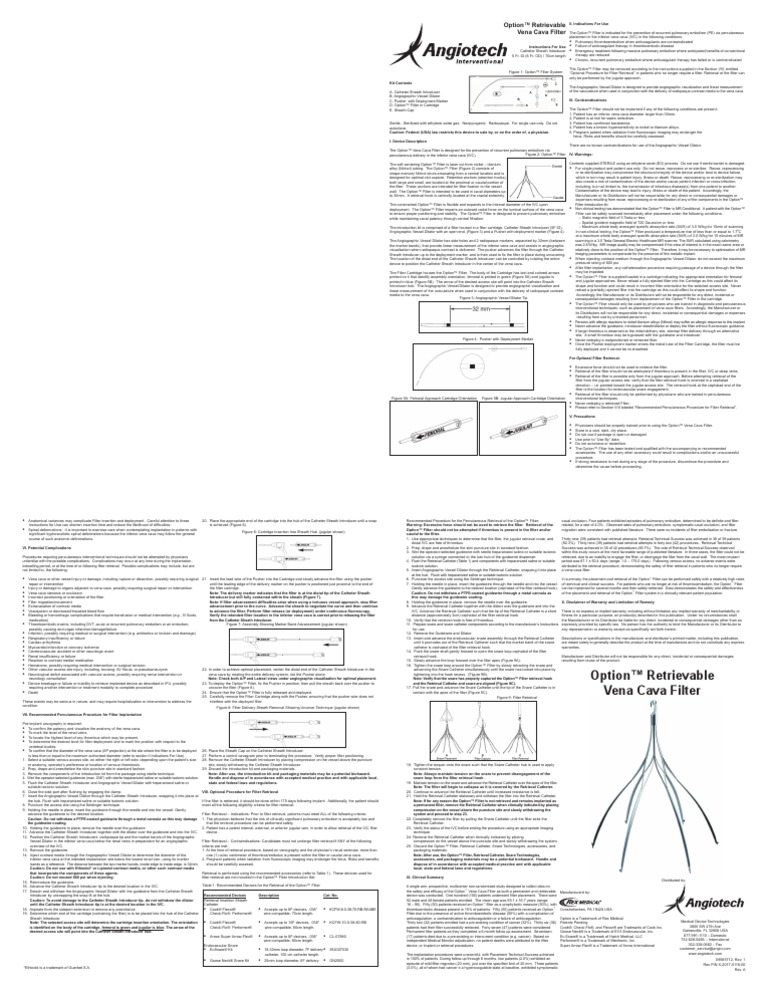 Option™ Retrievable Vena Cava Filter | PDF | Catheter | Angiography