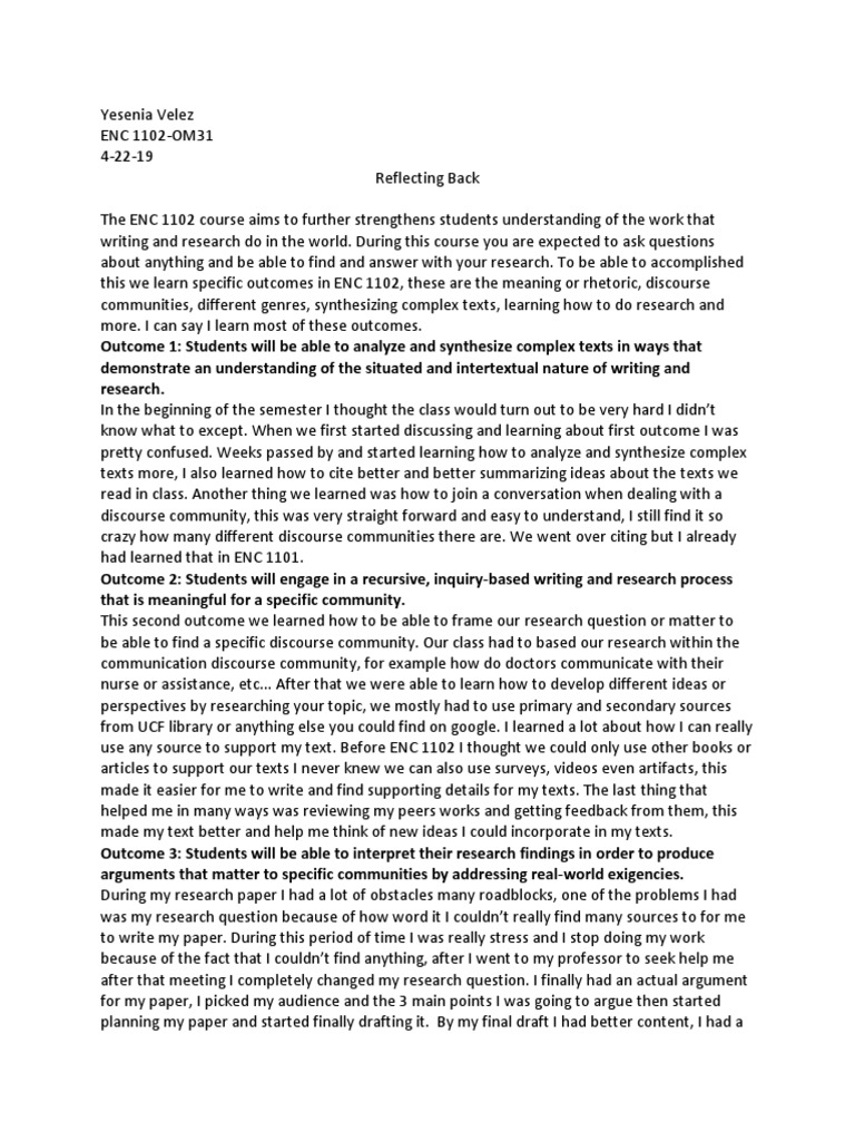 Self-Assessment Enc 1102 | PDF | Discourse | Inquiry Based Learning