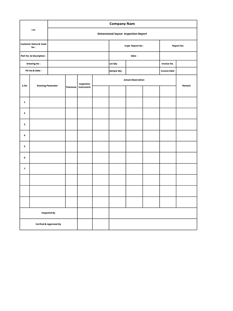 Company Nam: Dimensional Layout Inspection Report | PDF