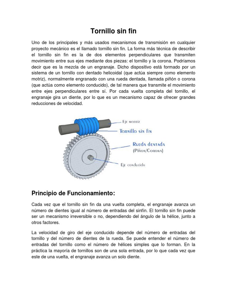 Funcionamiento del Tornillo Sin Fin | PDF | Engranaje | Bienes ...