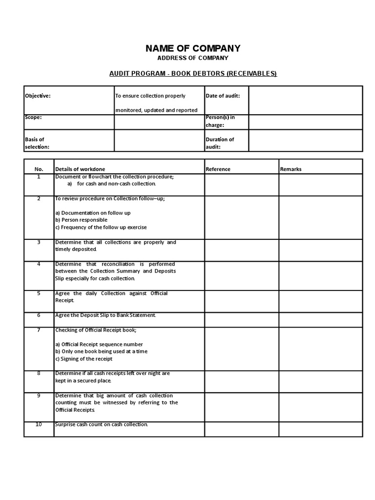 2 Debtors Audit Program Format | PDF | Business | Finance & Money ...