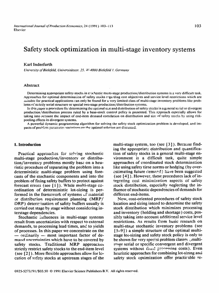 Safety Stock Optimization in Multi-Stage Inventory Systems | Download ...