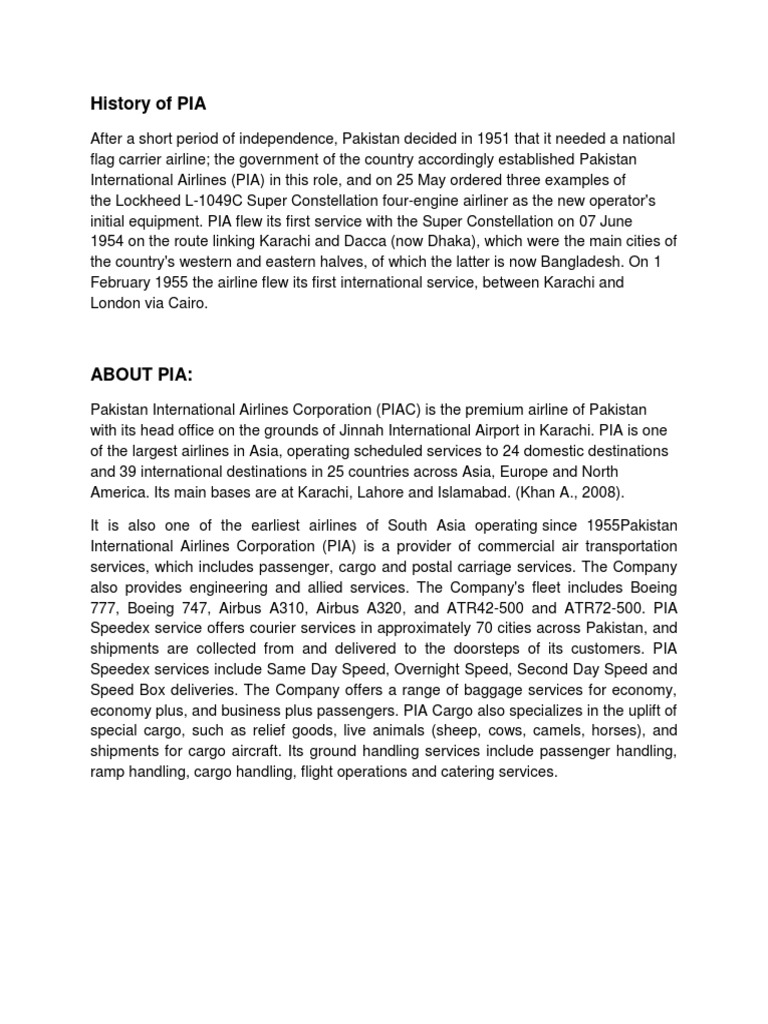 History of PIA Final | PDF | Strategic Management | Airlines