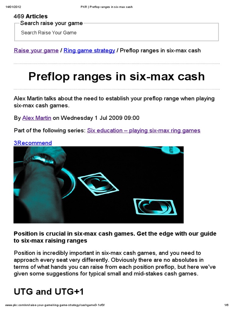 Preflop Ranges in Si - Ma Cash: UTG and UTG+1 | PDF | Betting In Poker ...