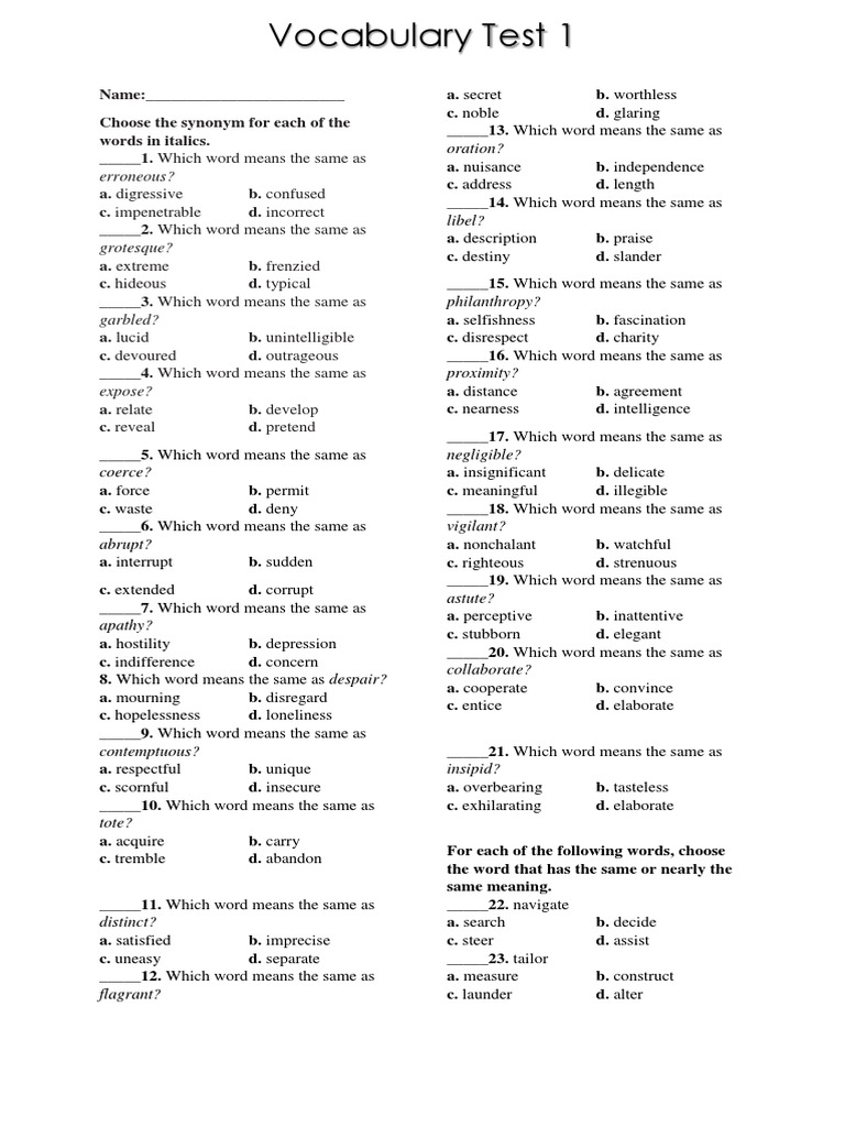 Vocabulary Insights: A Comprehensive Title for a Vocabulary Test | PDF ...