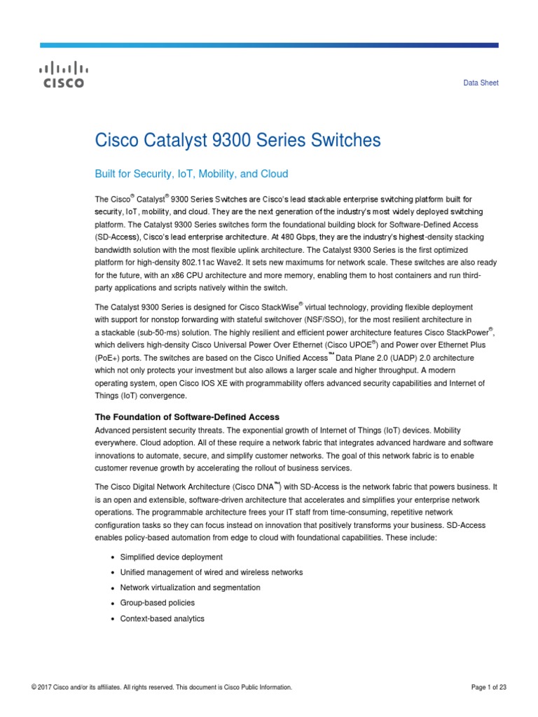 Cisco Catalyst 9300 Series Switches Data Sheet | PDF | Network Switch ...