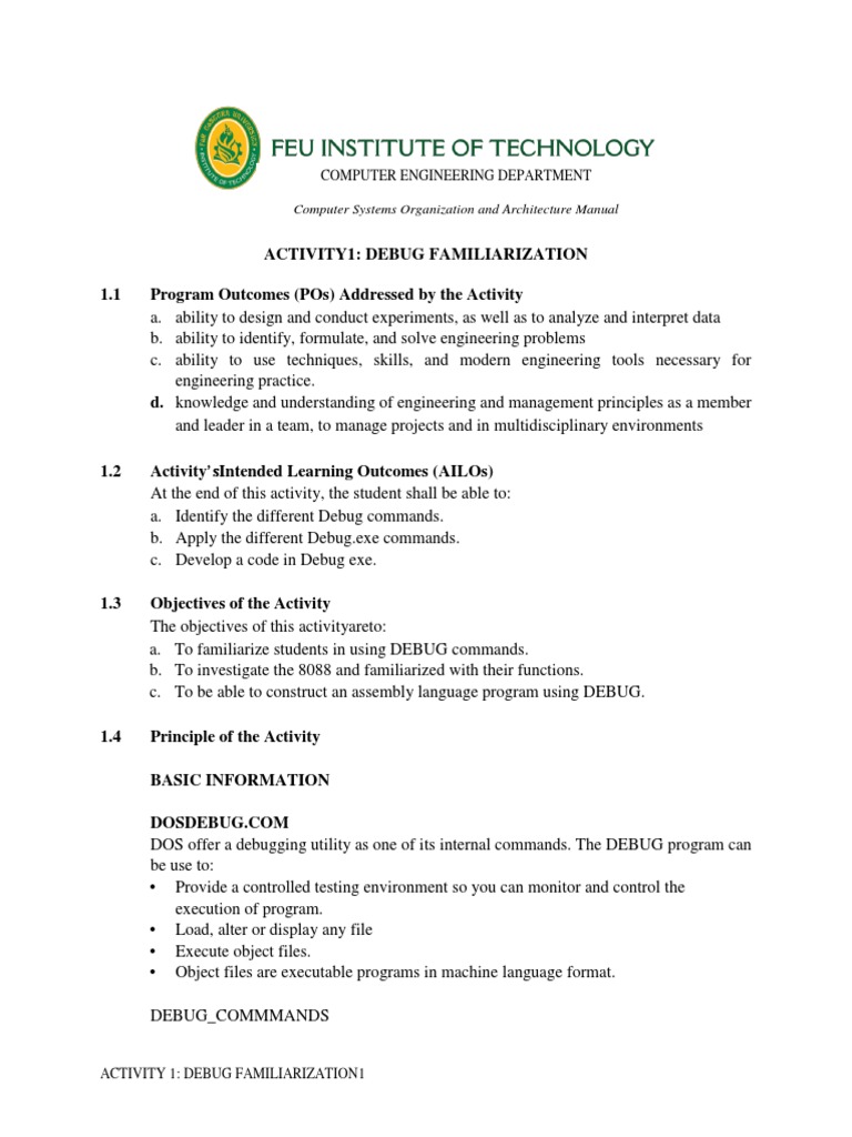 ITECOMPSYSL Activity 1 Debug Familiarization | PDF | Assembly Language | Computer Program
