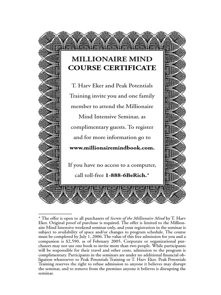 Millionaires Mind Course Certificate | PDF | Consciousness | Mind