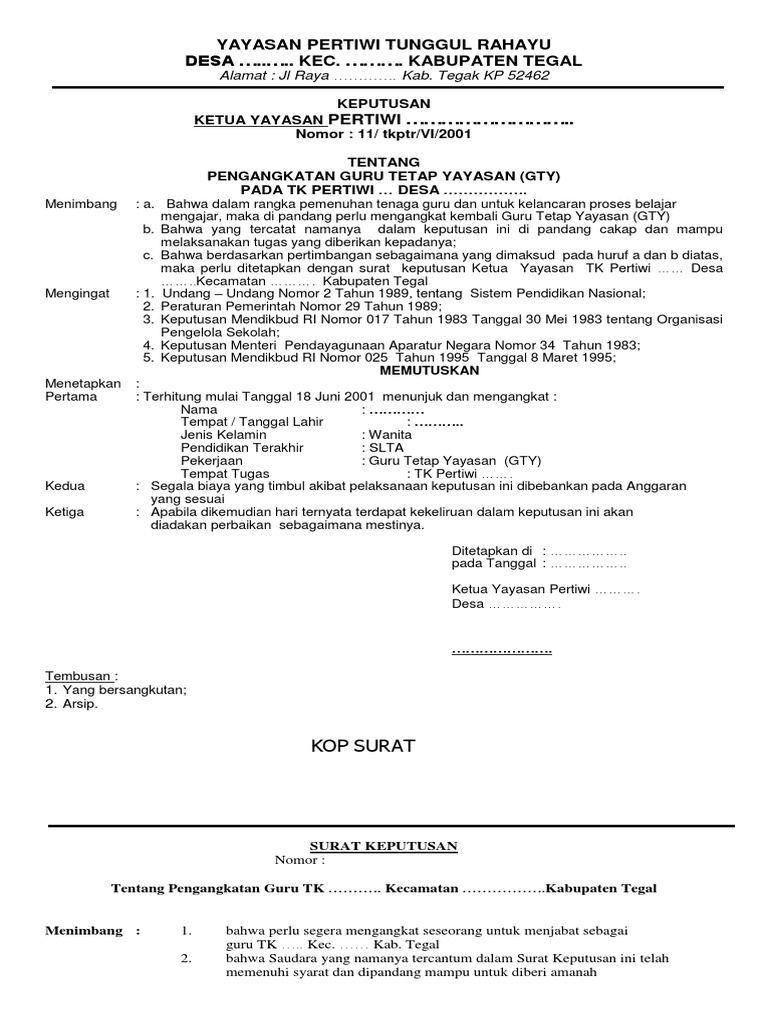 Contoh SK GTY TK Yayasan | PDF
