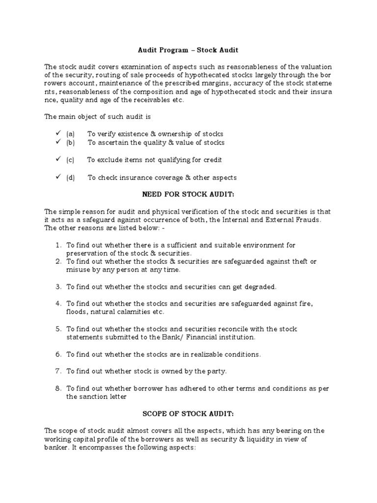 Stock Audit Program Overview | PDF | Audit | Valuation (Finance)