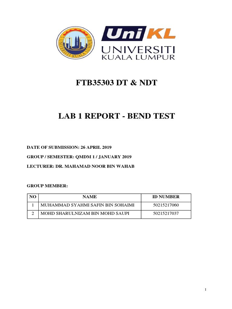 Lab Report Bend Test UNIKL MFI | PDF | Strength Of Materials | Welding