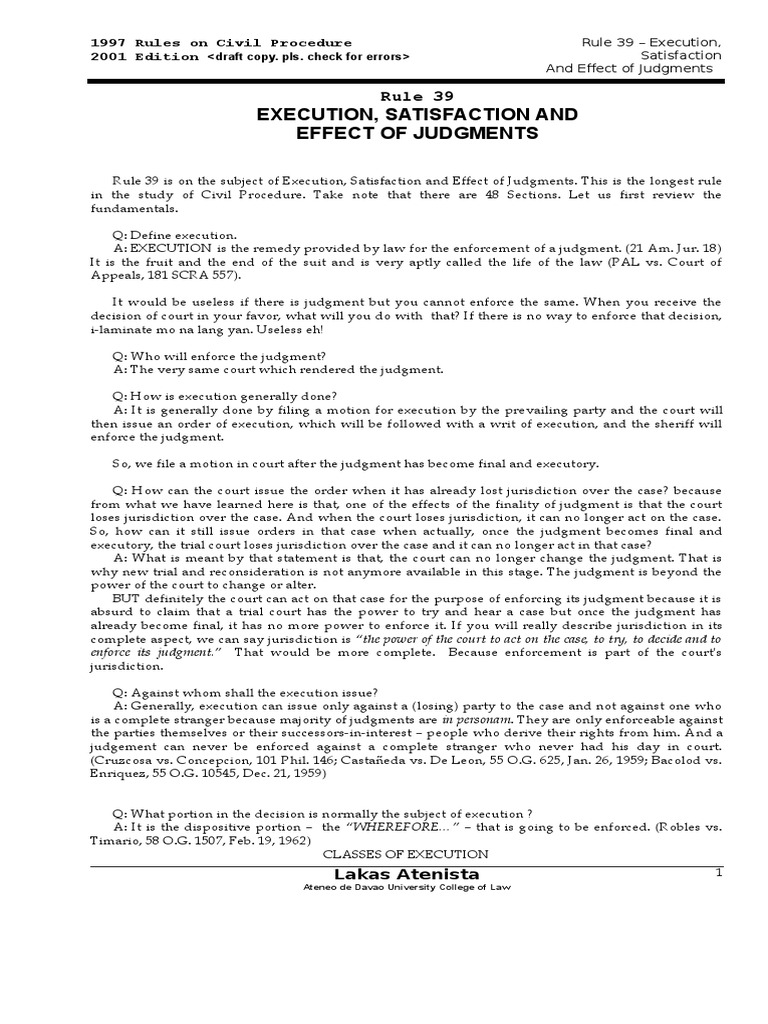 Rule 39 Execution 2 | PDF | Judgment (Law) | Lawsuit