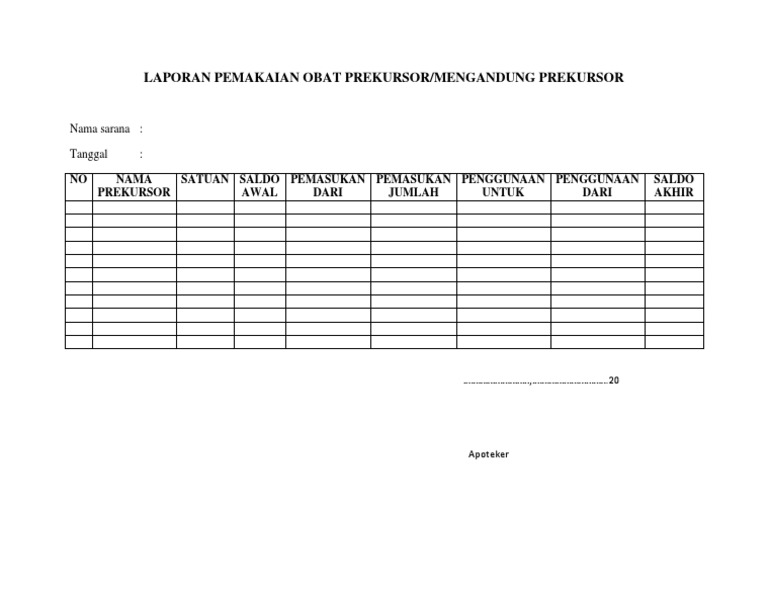 Laporan Pemakaian Obat Prekursor | PDF