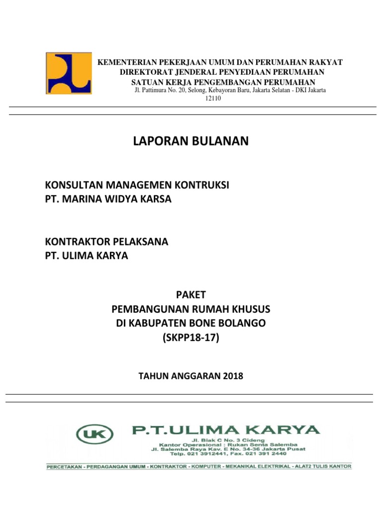 Laporan Bulanan Konsultan Managemen Kontruksi Pt Marina Widya Karsa - Riset