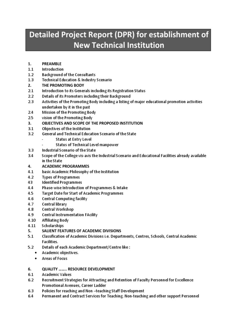 Detailed Project Report (DPR) For Establishment of New Technical ...