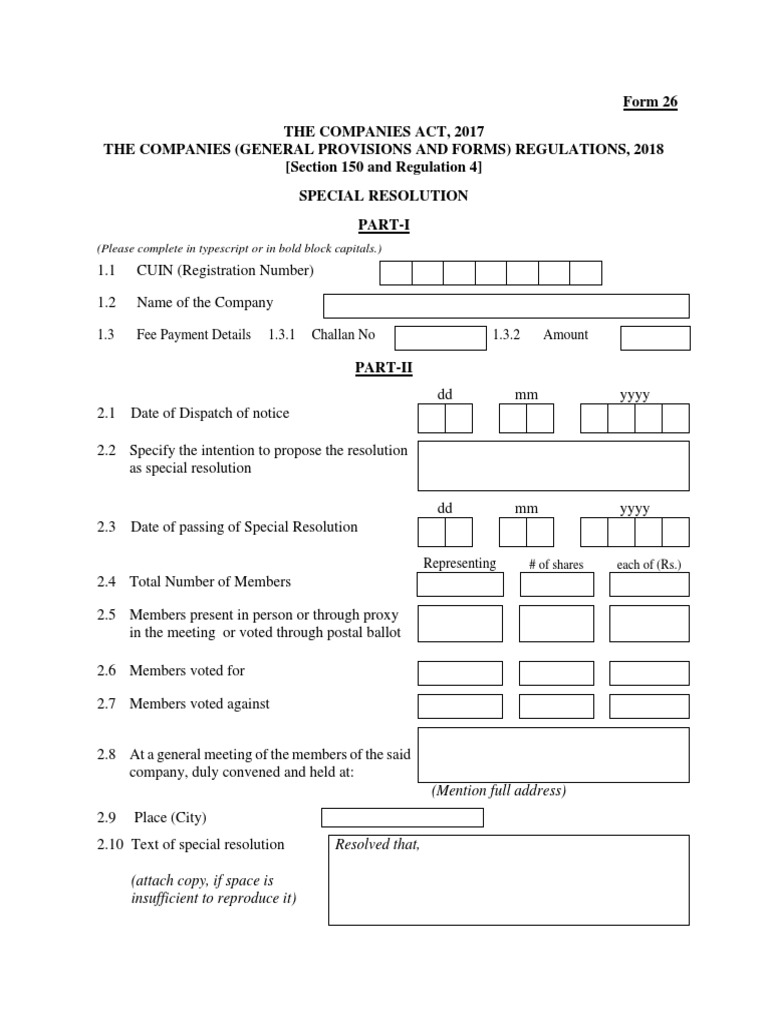 Form 26 - Special Resolution | PDF