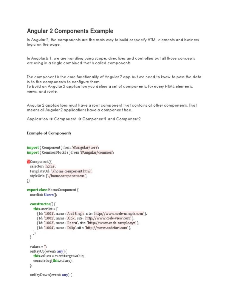 Angular 2 Components Example | Download Free PDF | Angular Js | Cascading Style Sheets