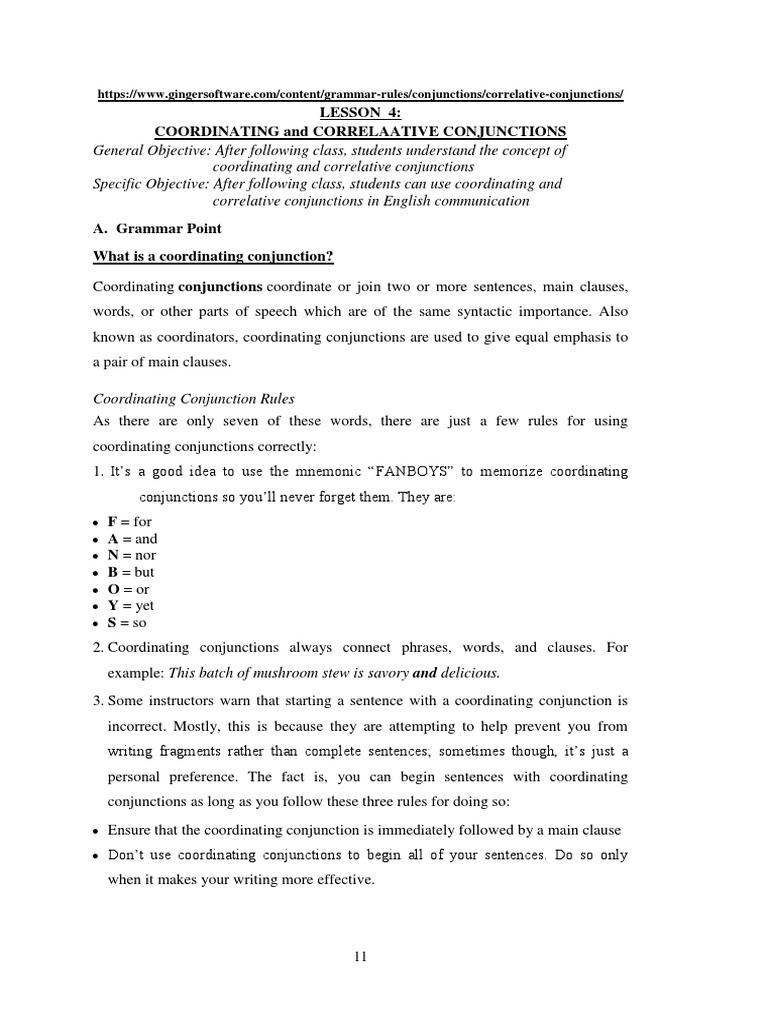 4 Coordinataing and Correlative Conjunctions | PDF | Sentence ...