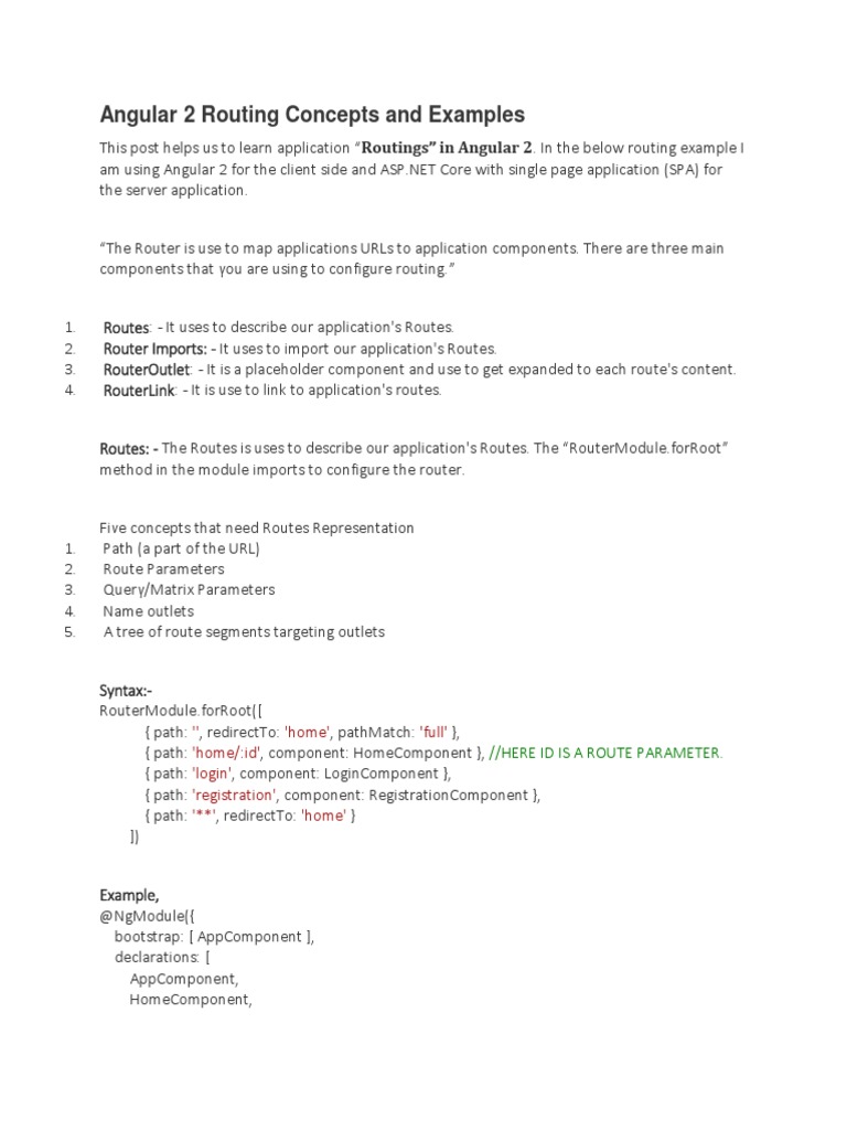 Angular 2 Routing Concepts and Examples: '' 'Home' 'Full' 'Home/:id ...