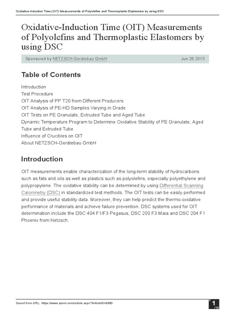 OIT Polyolefins DSC PDF | PDF | Differential Scanning Calorimetry ...