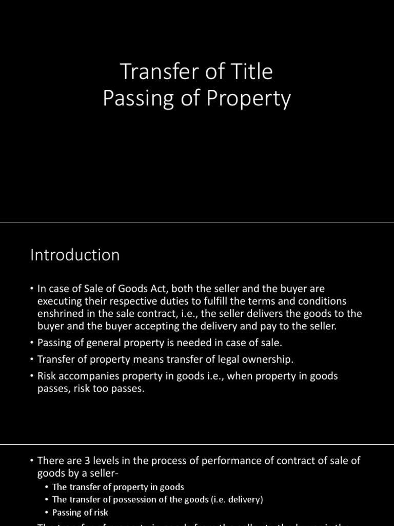 Transfer of Title Passing of Property | PDF | Sales | Ownership