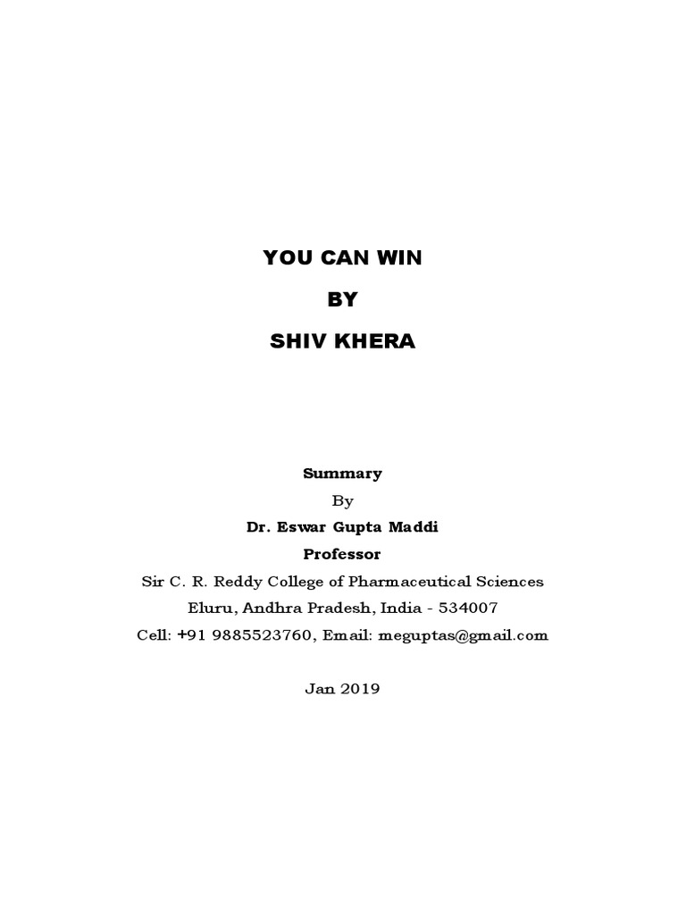 Summary of "You Can Win" by Shiv Khera | PDF | Humour | Laughter