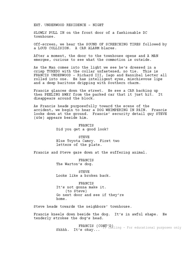 House of Cards - Pilot Episode Script | PDF