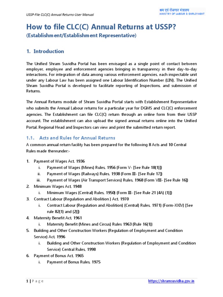 How To File CLC (C) Annual Returns at USSP?: (Establishment ...