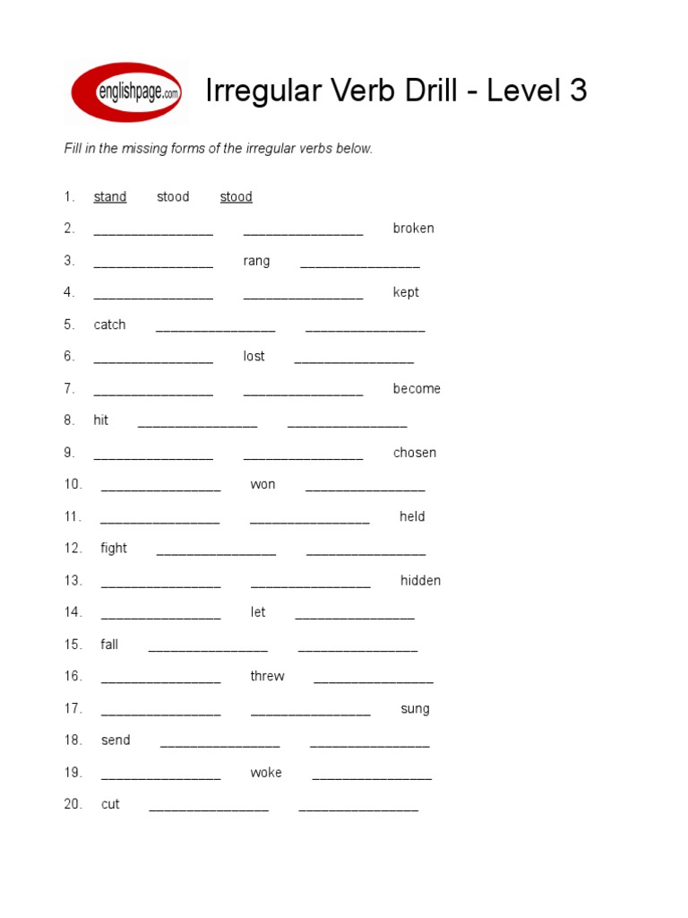 Irregular Verbs Drill 3 PDF | PDF