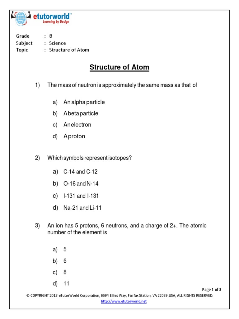 8th Grade PDF | Download Free PDF | Atoms | Proton
