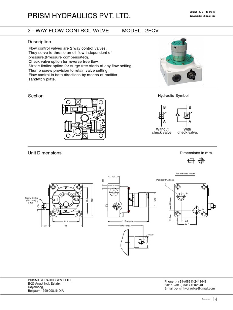 Prism Hydraulics Pvt. LTD: 2 - Way Flow Control Valve Model: 2Fcv | PDF ...
