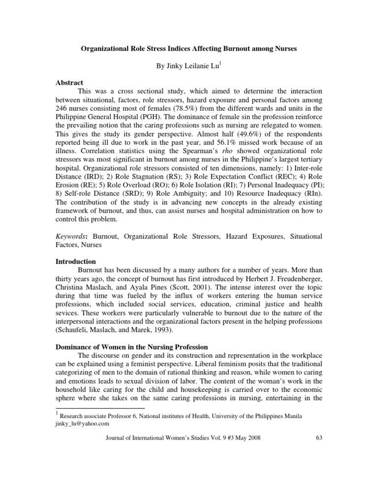 Organizational Role Stress Indices Affecting Burnout Among Nurses | PDF ...
