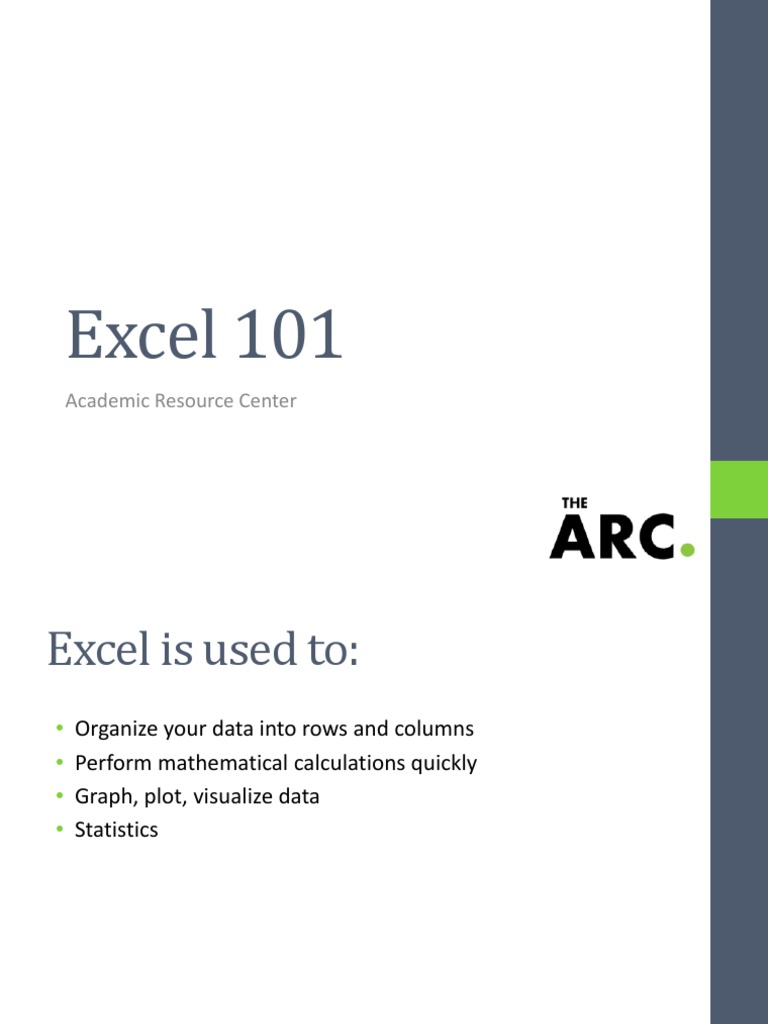 Excel 101: Academic Resource Center | PDF