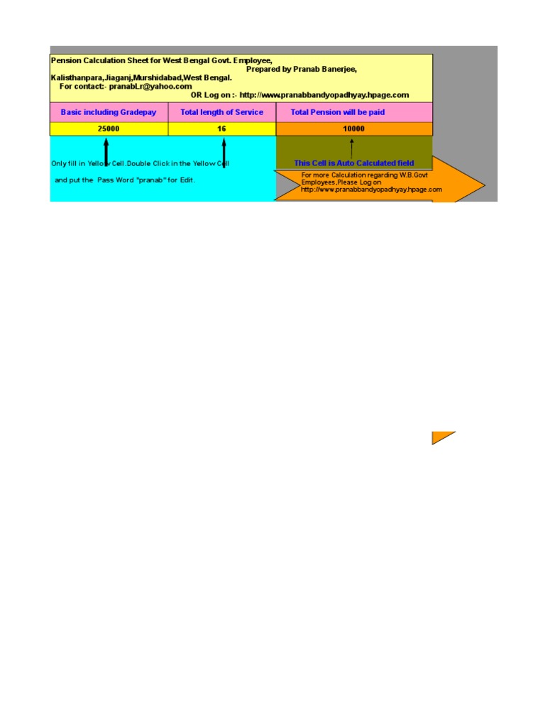 Pension Calculation Sheet For West Bengal Govt. Employee, Prepared by ...