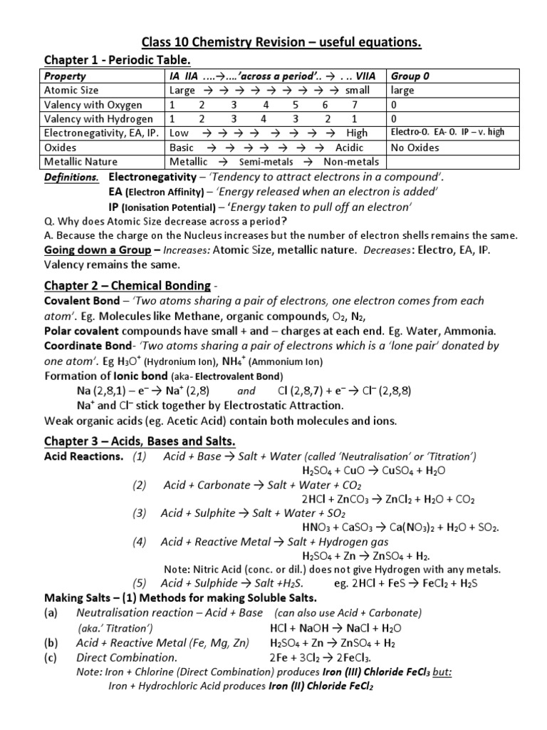 ICSE Class 10 Chemistry - Equations | PDF | Salt (Chemistry) | Nitric Acid
