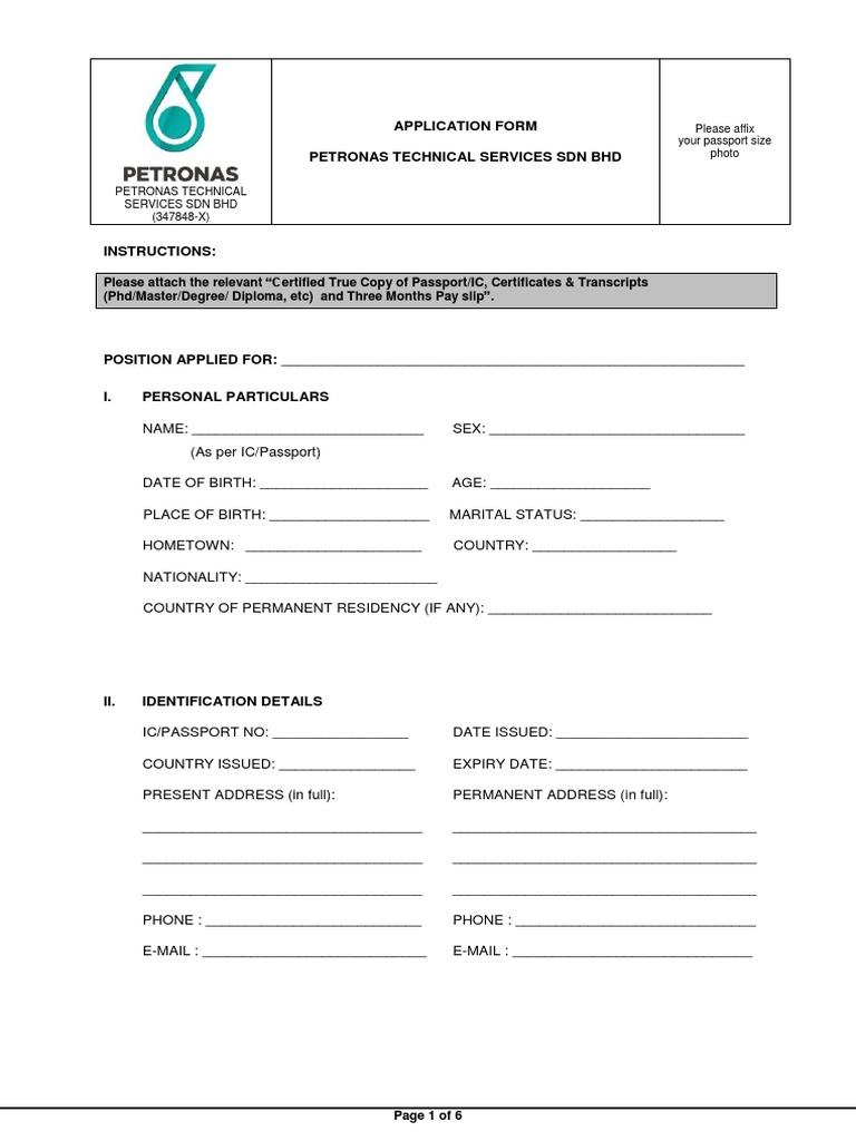 PETRONAS Job Application Form | PDF | Diploma | Academic Degree