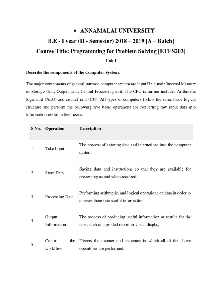 Programming For Problem Solving Notes Pdf Array Data Structure Computer Data Storage 6557