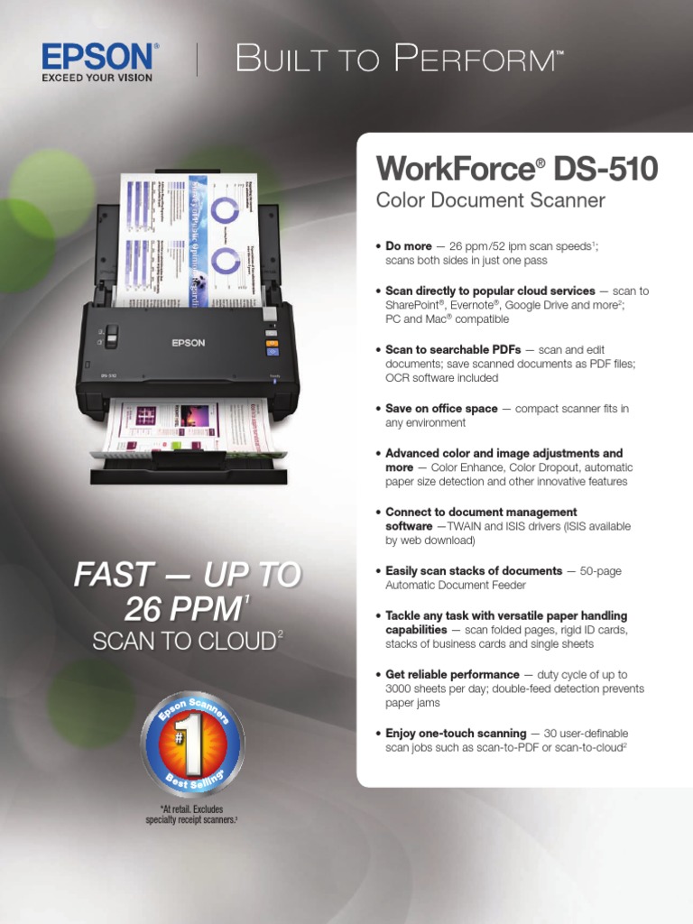 Workforce Ds-510: Fast - Up To 26 PPM | PDF | Image Scanner | Microsoft ...